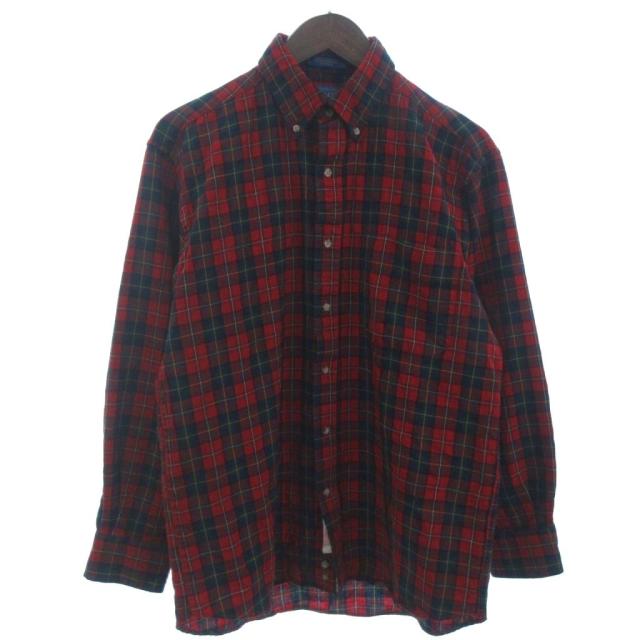 【中古】ペンドルトン PENDLETON ボタンダウンシャツ タータンチェック 長袖 USA製 赤 レッド系 M ■ECT メンズ