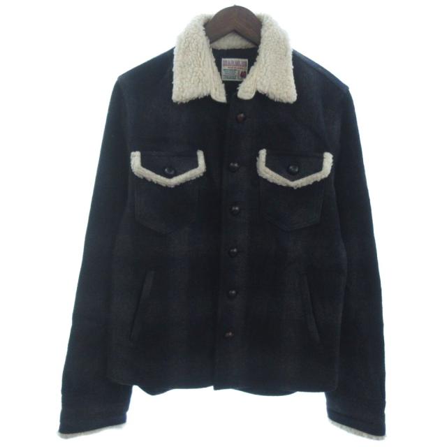 【中古】マーブルズ Marbles ボアジャケット チェック グレー ネイビー ブラック 40 M ■ECT メンズ