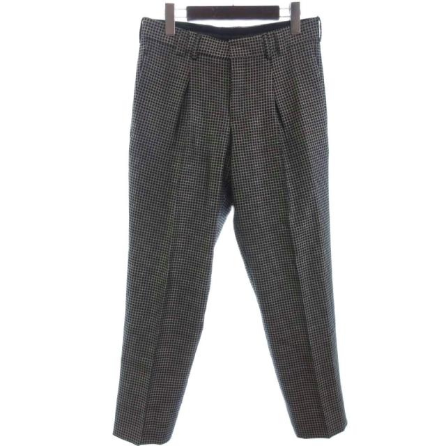 【中古】 VERSACE タック スラックス パンツ チェック ウール シルク混 メドゥーサ 黒 ブラック系 44 レディース