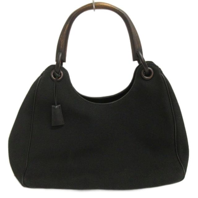 【中古】グッチ GUCCI ハンドバッグ トートバッグ ウッドハンドル キャンバス 106494 002058 黒 レディース