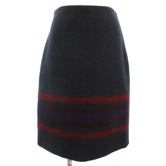 【中古】ボッテガヴェネタ BOTTEGA VENETA スカート ウール カシミヤ混 ボーダー グレー系 40 M位 ■ECT レディース