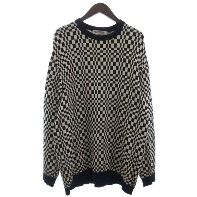 【中古】クーティー COOTIE チェッカー ニット セーター クルーネック 長袖 黒 白 ブラック ホワイト M メンズ