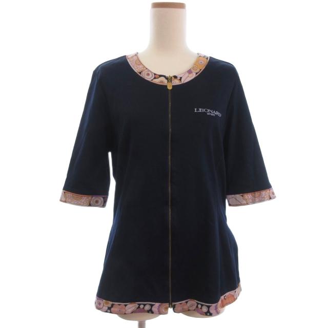 【中古】レオナールスポーツ LEONARD SPORT カーディガン ジップアップ 五分袖 濃紺 ダークネイビー レディース