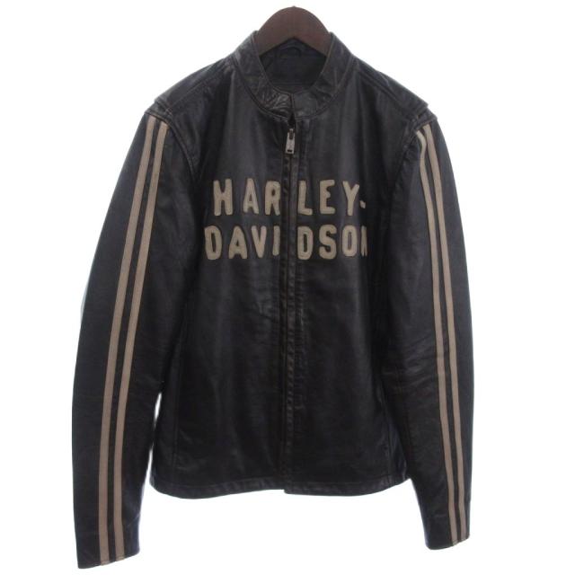 【中古】ハーレーダビッドソン シングル ライダースジャケット レザー ロゴ 牛革 97009-21VM 黒 ブラック M メンズ
