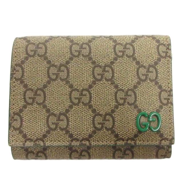 【中古】グッチ GUCCI ディテール付き GG 三つ折りウォレット 財布 769225 ベージュ グリーン系 レディース