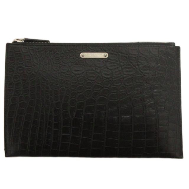【中古】サンローラン パリ クロコダイルエンボス セカンドバッグ クラッチバッグ 型押しレザー 黒 ブラック
