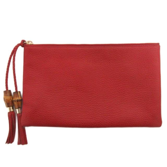 【中古】グッチ GUCCI バンブー タッセル クラッチバッグ マルチポーチ 449652 レザー 赤 レッド レディース