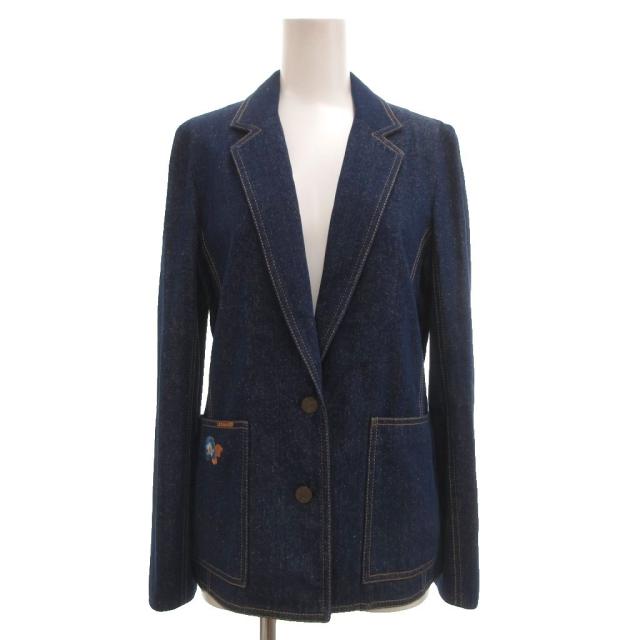 【中古】レオナール LEONARD ヴィンテージ テーラードジャケット 7AB2 デニム 絹 シルク 刺繍 長袖 青 ブルー /NU