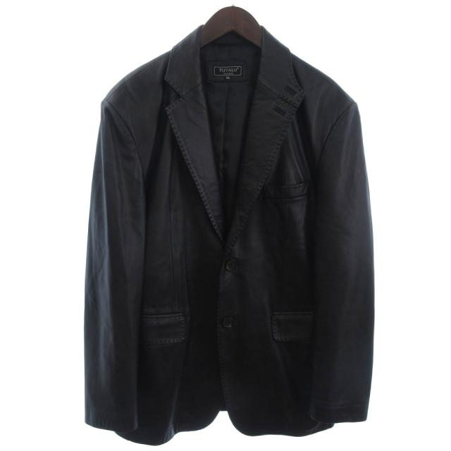 【中古】ツバル TUVALU レザージャケット ディアスキン 鹿革 黒 ブラック XL メンズ