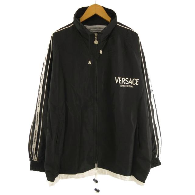 【中古】ヴェルサーチジーンズ VERSACE JEANS COUTURE ナイロンジャケット ロゴ ストライプ 裏メッシュ 黒 ☆AA★ メンズ