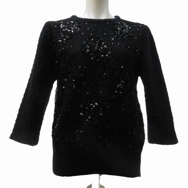 【中古】クリスチャンディオール Christian Dior 美品 スパンコール ニット セーター ウール 黒 ブラック M IBO67