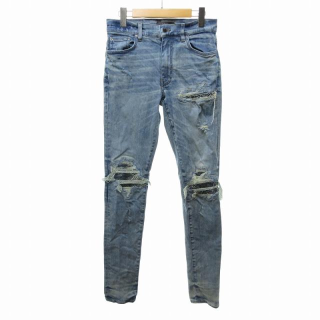 【中古】アミリ AMIRI バンダナ ダメージ スキニーデニム ジーンズ 蛇腹 インディゴブルー 31インチ IBO67