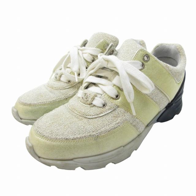 【中古】シャネル CHANEL ツイード スニーカー ココマーク金具 白 ホワイト 37 G31711 約24cm IBO69 0418 レディース