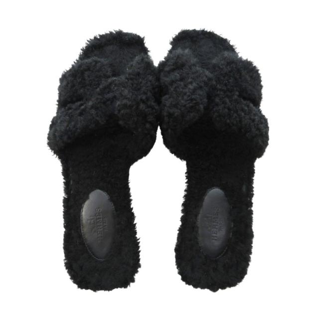 中古】エルメス HERMES オラン ムートン サンダル ミュール Hロゴ