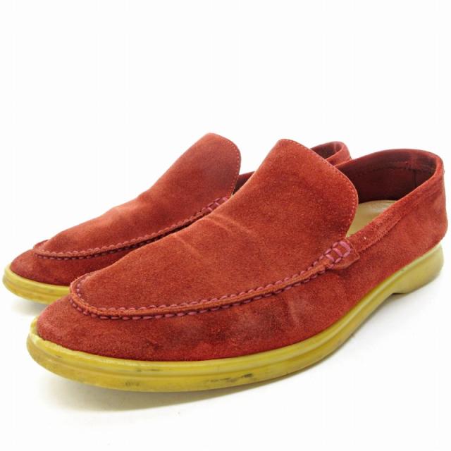 【中古】ロロピアーナ Loro Piana スエード スリッポン ローファー シューズ イタリア製 赤 レッド 42 約26.5cm