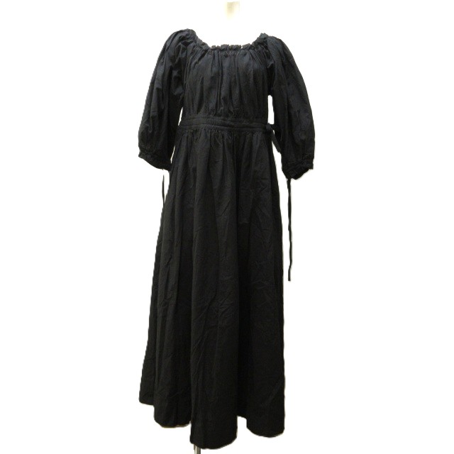 【中古】ライト WRYHT タグ付き 20SS GATHERED FOLK DRESS ギャザーワンピース ロング 長袖 黒 2 約M