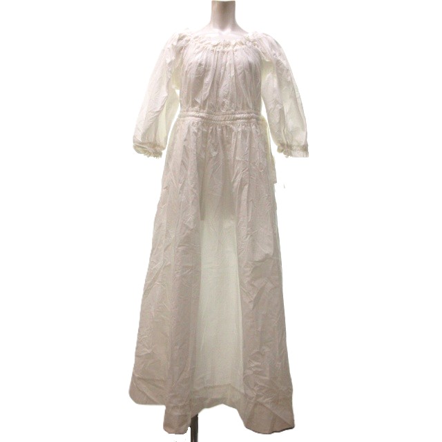 【中古】ライト WRYHT タグ付き 20SS GATHERED FOLK DRESS ギャザーワンピース フリル 長袖 白 2 約M