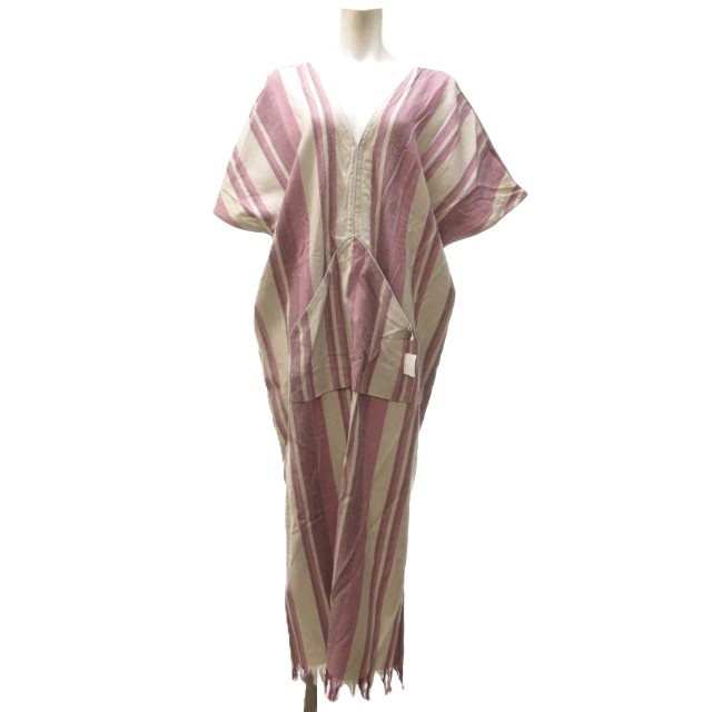 【中古】未使用品 ライト WRYHT タグ付き 20SS ワンピース Vネック ノースリーブ ベルテッド フリンジ ピンク 1 約S