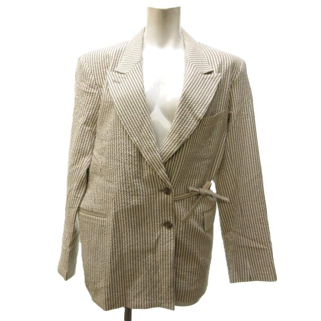 【中古】未使用品 ライト WRYHT ジャケット ブレザー ベルテッド ピークドラペル ベージュ系 2 約M