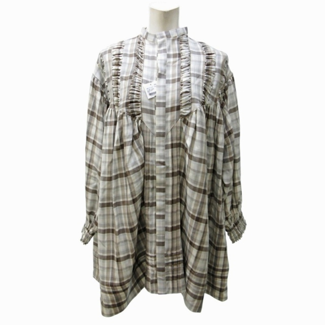 【中古】未使用品 ライト WRYHT PLEATED NIGHT TOPS MOCHA シャツ ブラウス ギャザー ベージュ系 2 約M ■BL4