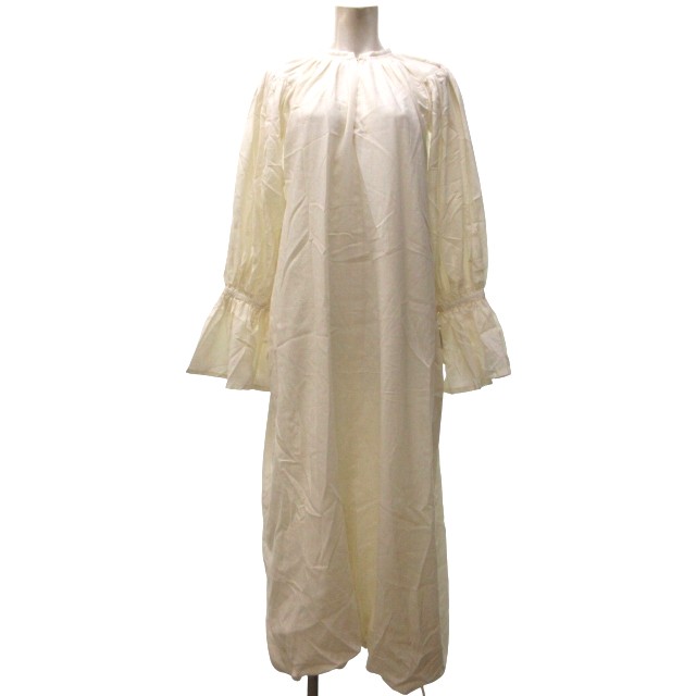 【中古】未使用品 ライト WRYHT タグ付き シャツワンピース ロング ギャザースリーブ オフホワイト 1 約S ■BL4