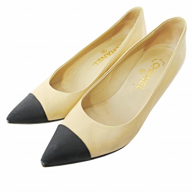 【中古】シャネル CHANEL ココマーク バイカラー ポインテッドトゥ パンプス ピンヒール レザー 36.5 23.5cm