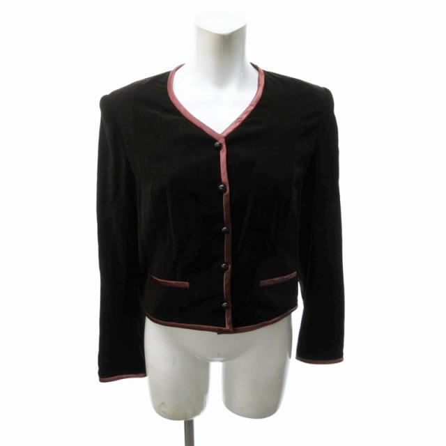 【中古】シャネル CHANEL ヴィンテージ 70s ノーカラージャケット ブルゾン ベロア 8 茶 ブラウン 0805 レディース