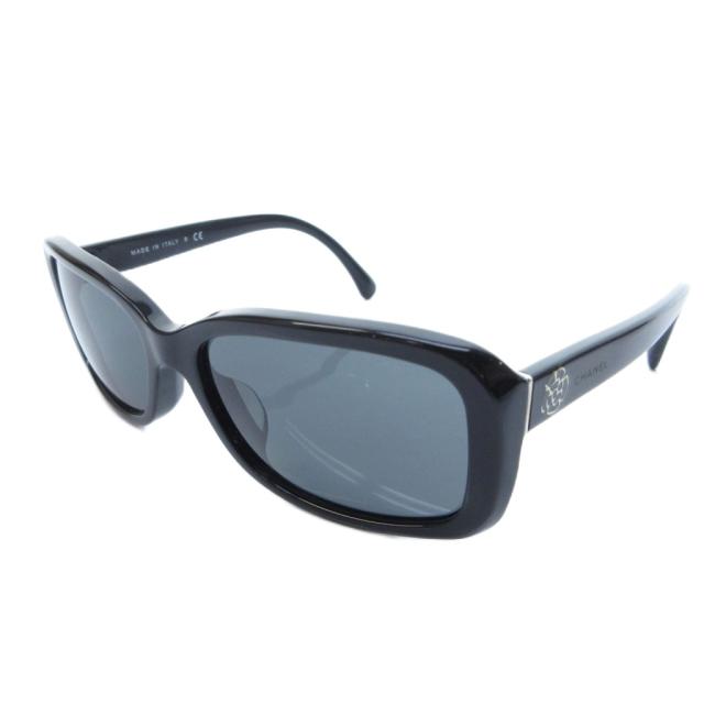 【中古】シャネル CHANEL 美品 5247-A カメリア サングラス アイウェア 黒 ブラック 56□16