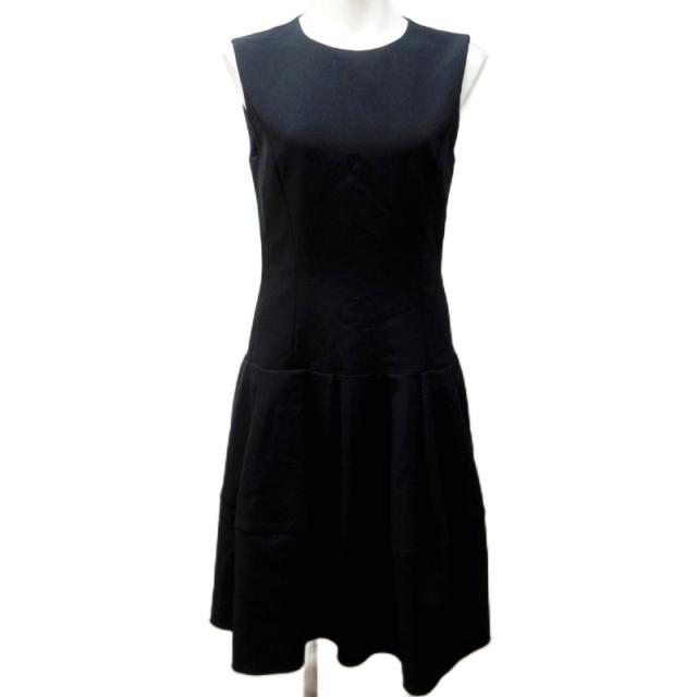 【中古】フォクシーニューヨーク マットストレッチ グログラン ノースリーブ ワンピース フレア 38 約S 黒 ブラック