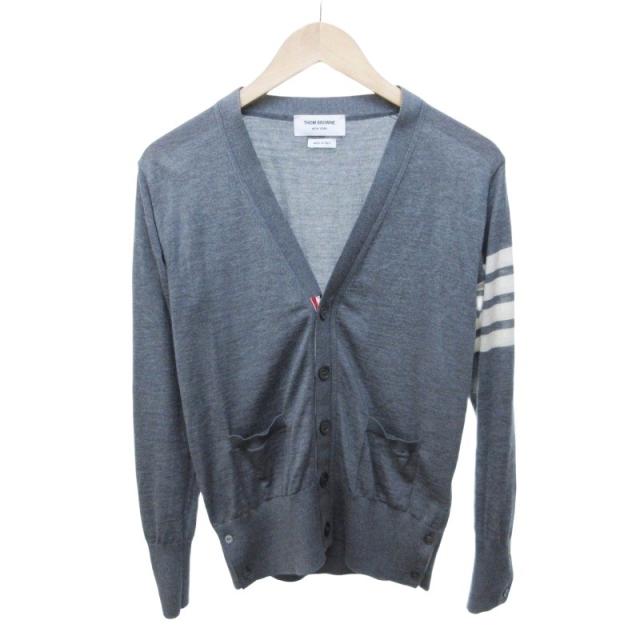 【中古】トムブラウン THOM BROWNE 4BAR クラシック Vネック ファインメリノウール カーディガン 薄手 0 約S