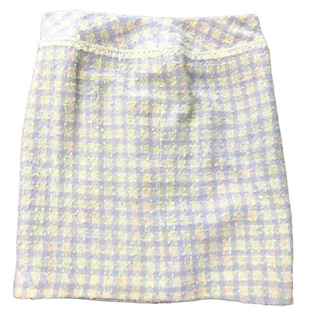 【中古】シャネル 94P ミックスツイード タイトスカート ひざ丈 チェック パステルカラー マルチカラー 36 約S