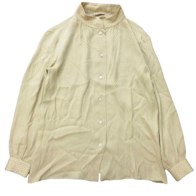 【中古】シャネル ヴィンテージ ココマークジャカード シルクシャツ ブラウス 長袖 ベージュ 8 約M ■MNK1 1002