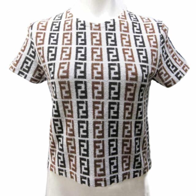 【中古】フェンディ FENDI 美品 ヴィンテージ ズッカ柄 Tシャツ カットソー ちびT パイル地 ロゴ柄 総柄 42 ■MNK1