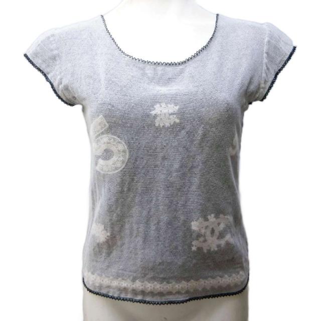 【中古】シャネル CHANEL 04P P23429 NO.5 カットソー ココマーク ナンバリング レース 刺繍 シアー 38 約S ■MNK1