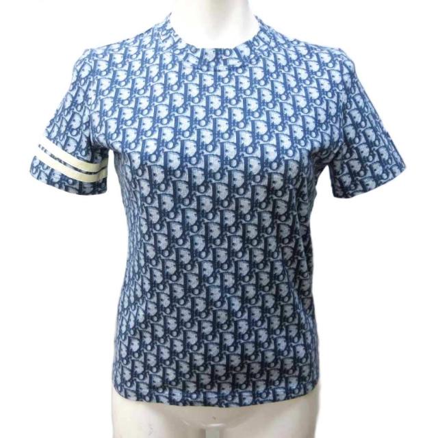 【中古】クリスチャンディオール トロッター Tシャツ カットソー チビT ロゴ柄 総柄 ライン 半袖 36 ■MNK1