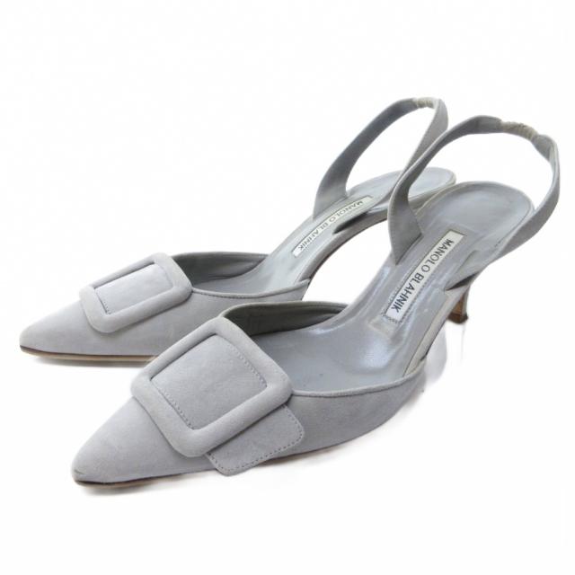 【中古】マノロブラニク MANOLO BLAHNIK メイセール スエード ミュール スリングバック ポインテッドトゥ グレー 26.0