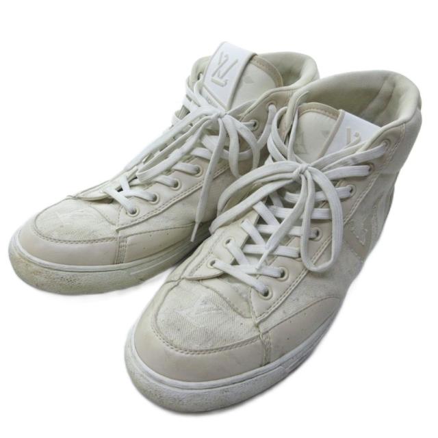 【中古】ルイヴィトン LOUIS VUITTON チャーリーライン モノグラム デニム スニーカー ハイカット 白 7 約26cm