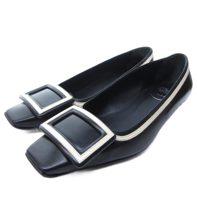 【中古】未使用品 ロジェヴィヴィエ ROGER VIVIER ベルヴィヴィエ スクエアトゥ パンプス ローヒール 黒 白 約23cm