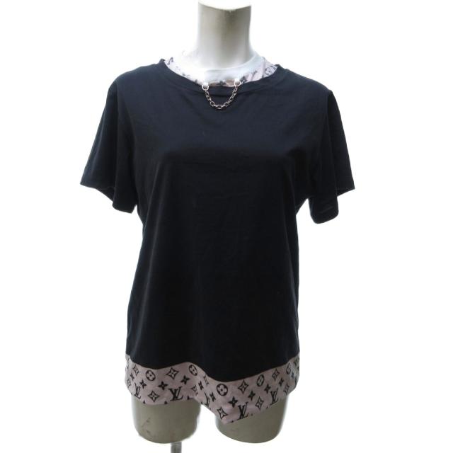 【中古】ルイヴィトン LOUIS VUITTON モノグラム レイヤード カットソー Tシャツ 半袖 チェーン 黒 ピンク XS