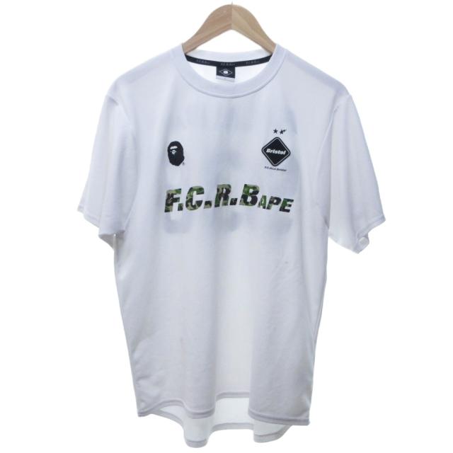 【中古】エフシーレアルブリストル FCRB ×BAPE ベイプ 19SS 別注 938 TEAM TEE Tシャツ 半袖 プリント 白 カーキ L