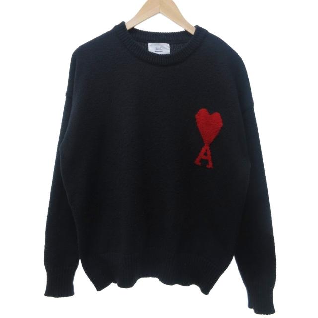 【中古】アミ アレクサンドル マテュッシ ami alexandre mattiussi クルーネック ハート セーター ニット 長袖 黒 L
