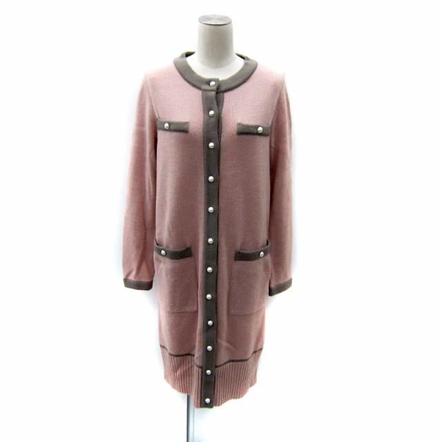 【中古】ルネ Rene ニットカーディガン ロング丈 パールボタン 34 S ピンク 5142120 /SY16 IBO83 レディース