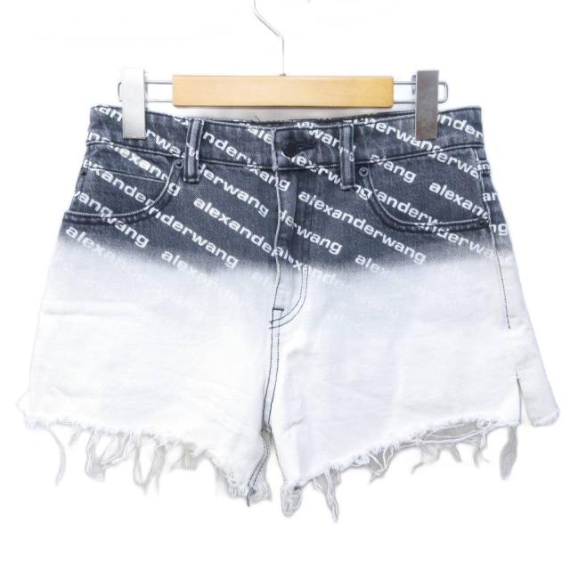 【中古】アレキサンダーワン ロゴ デニムショートパンツ カットオフ加工 フリンジ グラデーション 26 IBO83