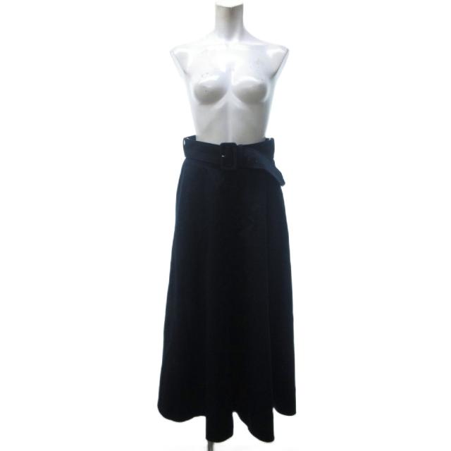 【中古】パトゥ PATOU 美品 オーガニックコットン ベルト付きマキシスカート フレアスカート 紺 ネイビー 36 約S