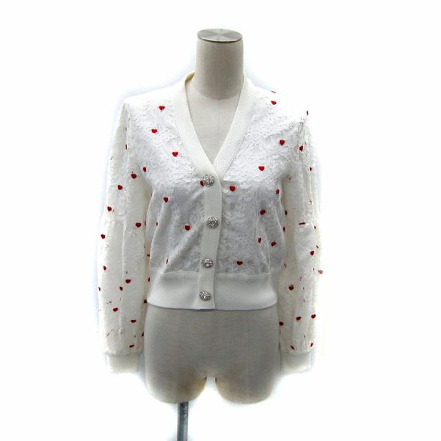 【中古】ダブルスタンダードクロージング ハート刺繍レースカーディガン Vネック 36 S 白 0209-590-241A レディース