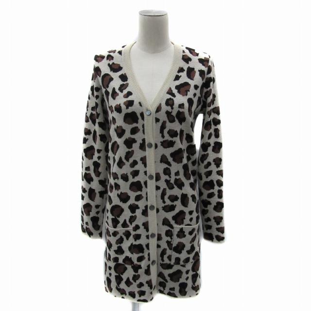 【中古】ルシアンペラフィネ ニットカーディガン ヒョウ柄 レオパード柄 スカル ウール S アイボリー レディース