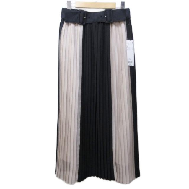 【中古】アドーア ADORE タグ付 23AW クリアドライスカート プリーツ 切替 バイカラー ベルトモチーフ ロング 38 約M