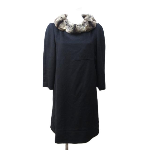 【中古】フェンディ FENDI チンチラファー ウール ワンピース ロング 毛皮 黒 ブラック 42 約L IBO85