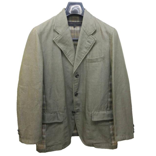 【中古】コムデギャルソンオム AD2002 02SS テーラードジャケット ブレザー コットン 切替 チェック HF-J004 M ■MNK