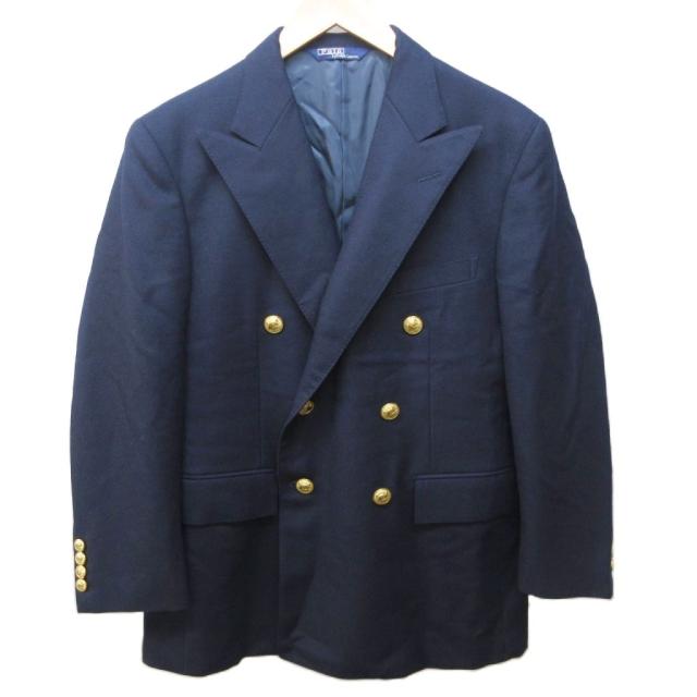 【中古】ポロ バイ ラルフローレン テーラードジャケット ブレザー ウール 金ボタン ダブル 総裏 90A4 紺 ■MNK3